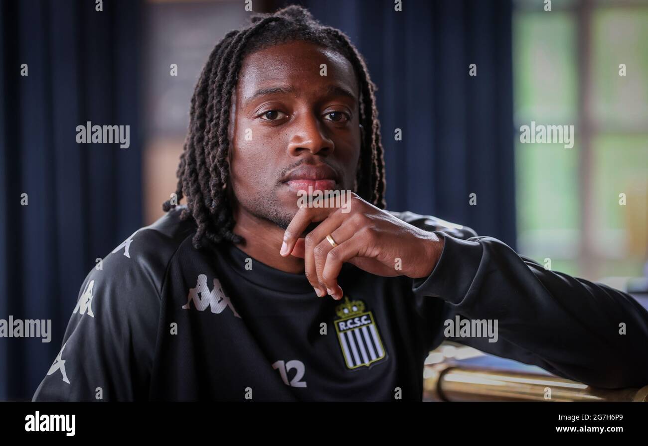Charleroi's Joris Kayembe poses for the photographer during a media ...