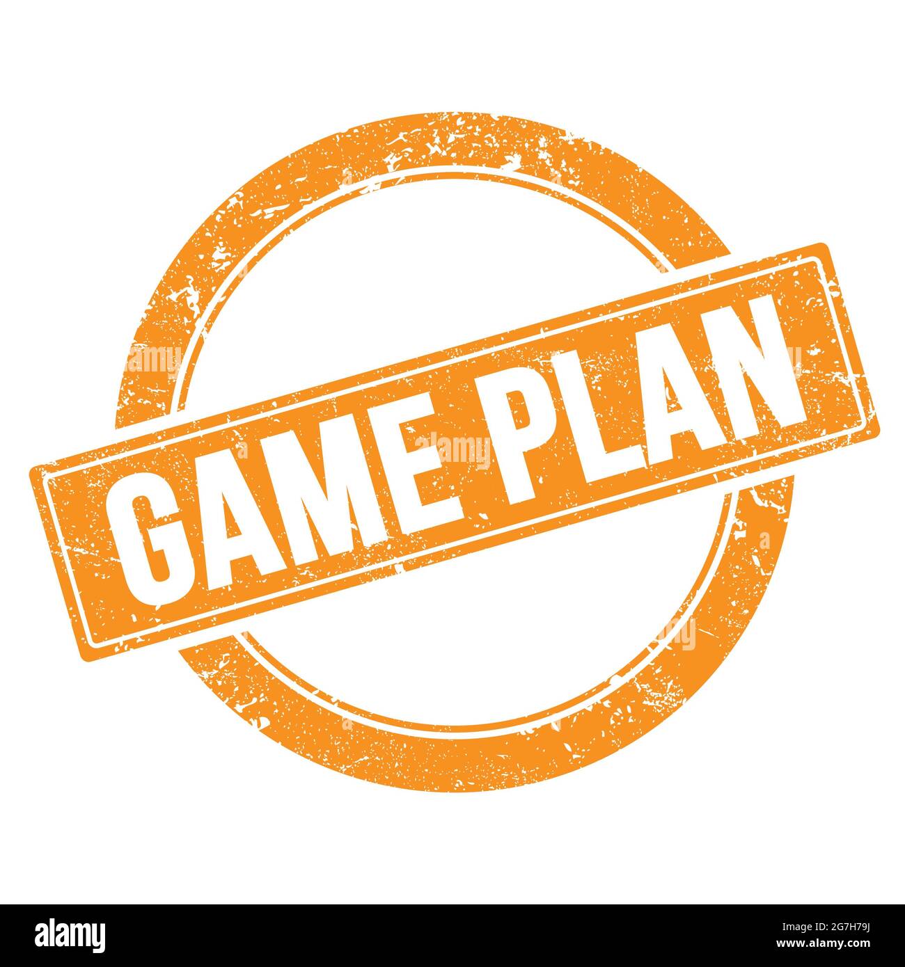 GAME PLAN text on orange grungy round vintage stamp Stock Photo - Alamy