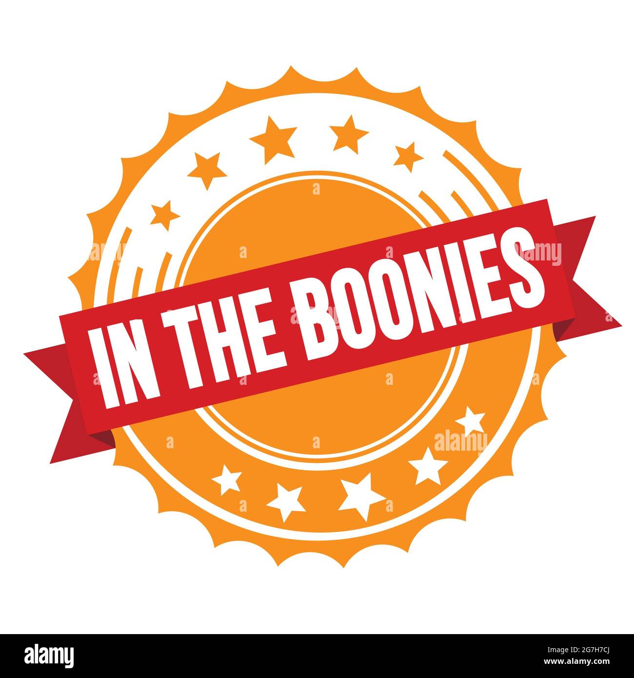 IN THE BOONIES text on red orange ribbon badge stamp Stock Photo - Alamy