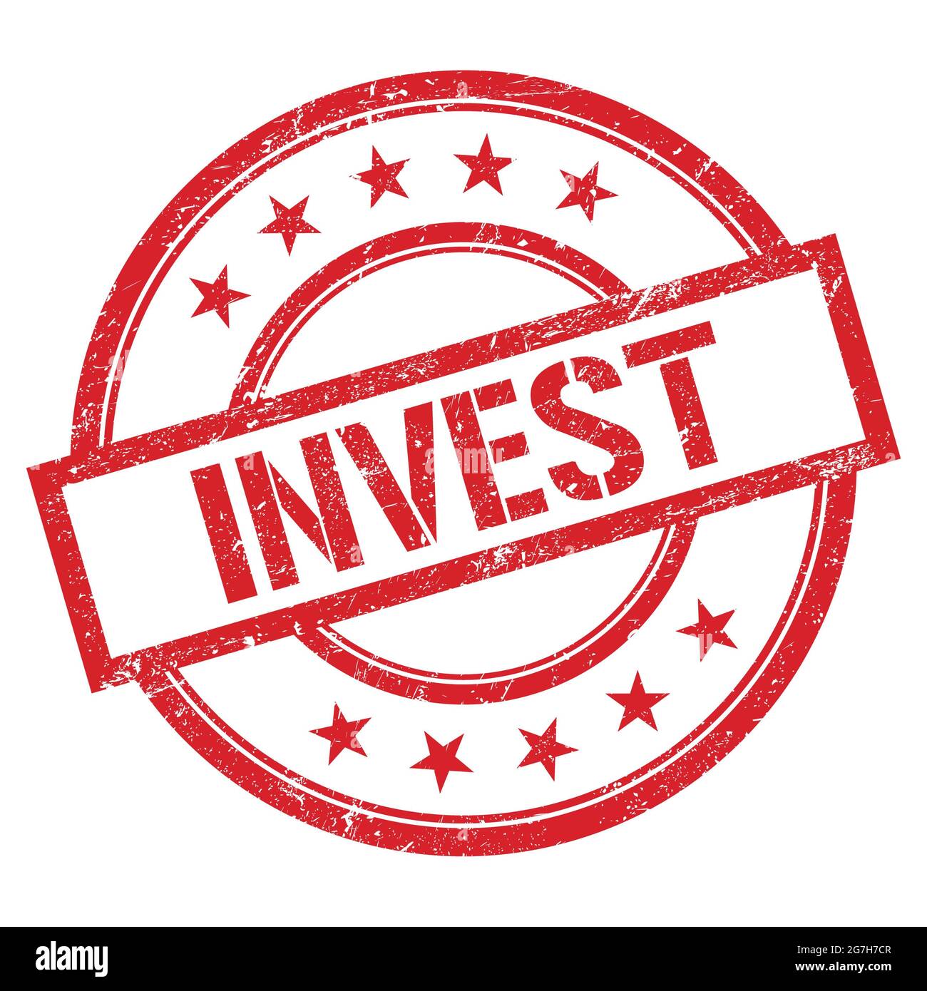 INVEST text written on red round vintage rubber stamp Stock Photo - Alamy