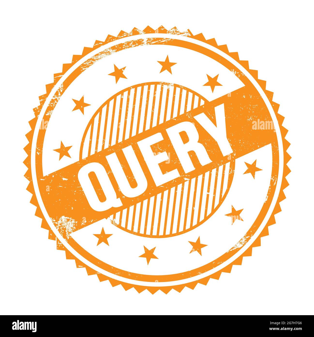 QUERY text written on orange grungy zig zag borders round stamp Stock ...