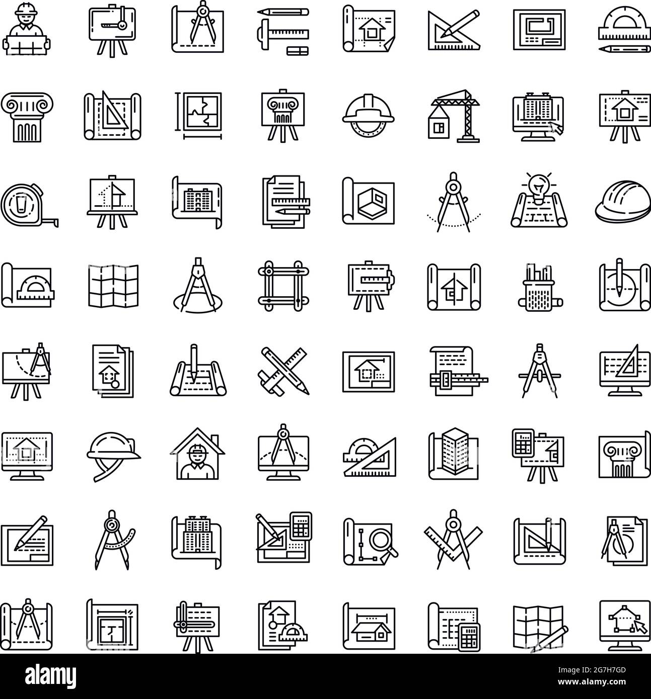 Architect equipment icons set. Outline set of architect equipment ... Architect equipment icons set. Outline set of architect equipment ...