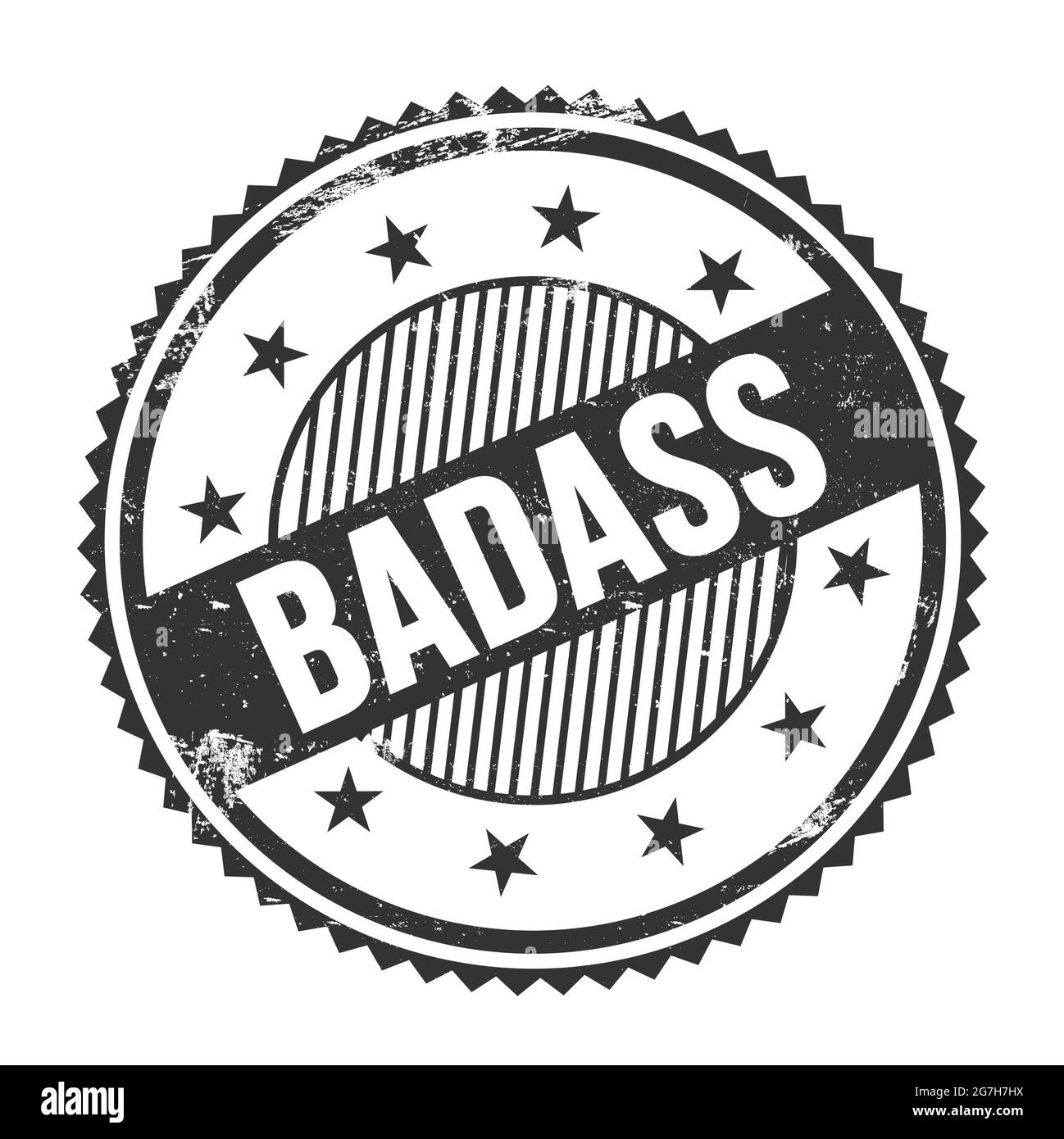 BADASS text written on black grungy zig zag borders round stamp Stock ...