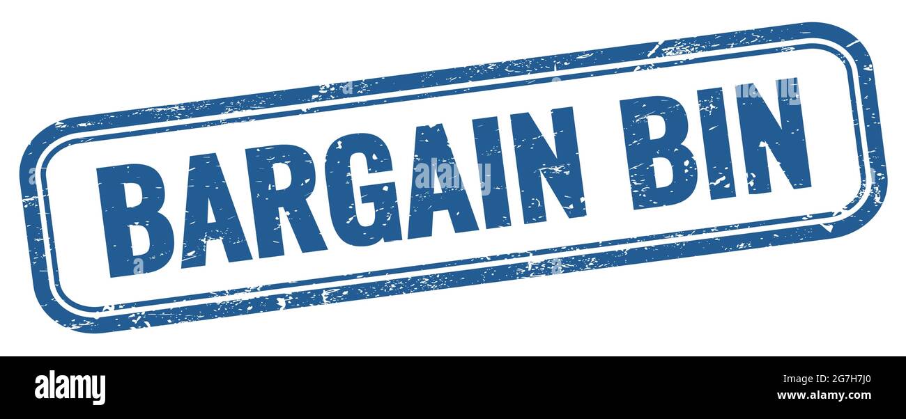 BARGAIN BIN text on blue grungy vintage rectangle stamp Stock Photo - Alamy