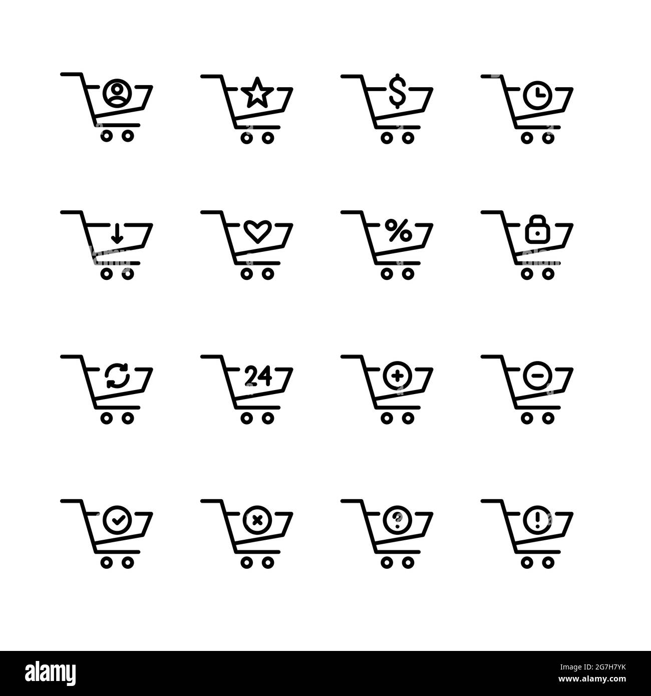 Shopping cart icons set. Add, delete, new, secure and sale. Pixel ...
