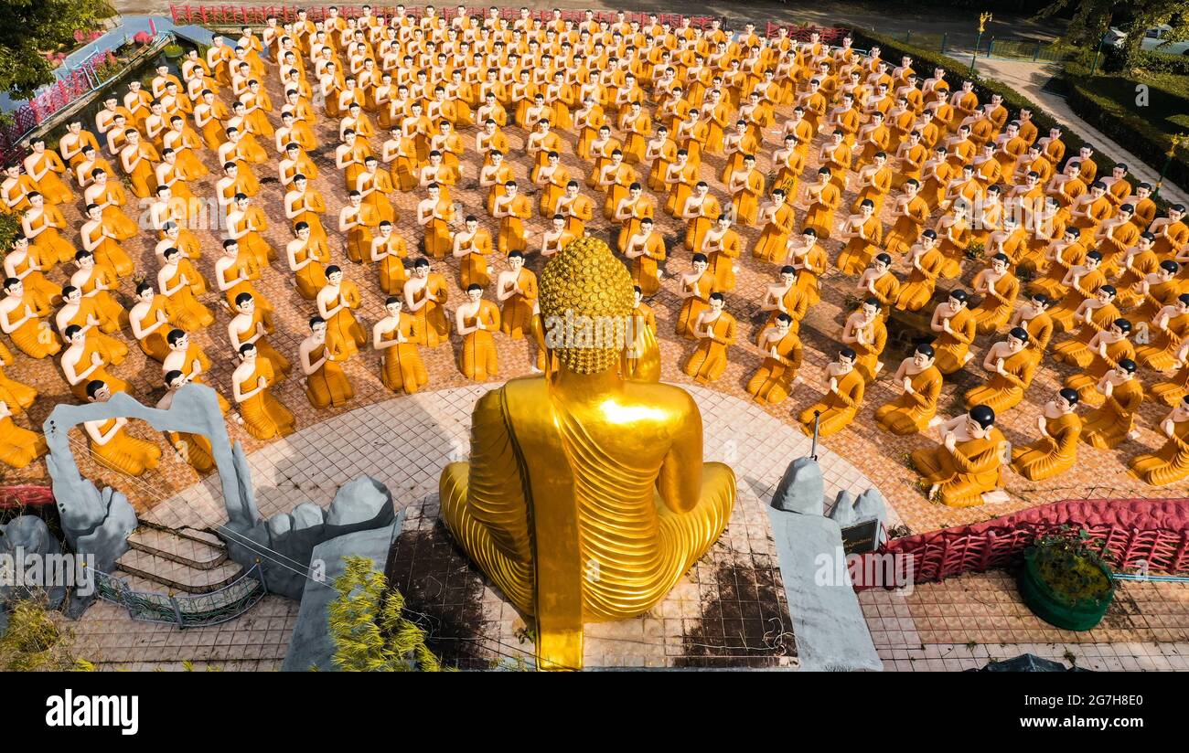 Wat Chak Yai temple, golden buddha and hundreds of monks, in ...