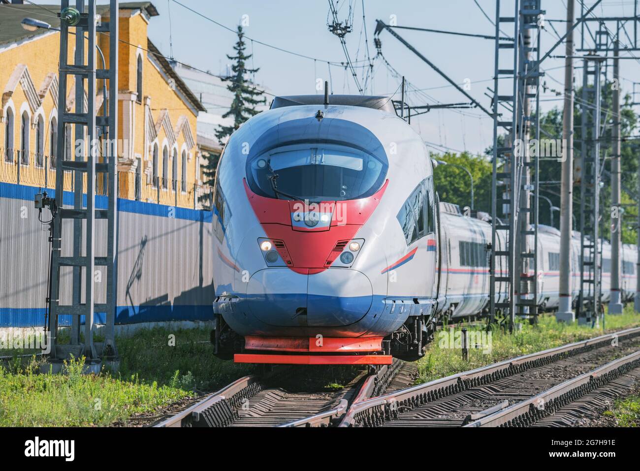 Highspeed train moves from depot. Moscow. Russia Stock Photo - Alamy