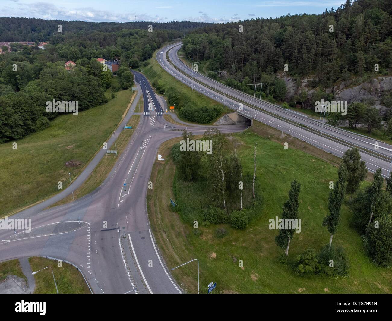 PARTILLE, SWEDEN - Jun 25, 2021: An aerial view of the roads on the ...
