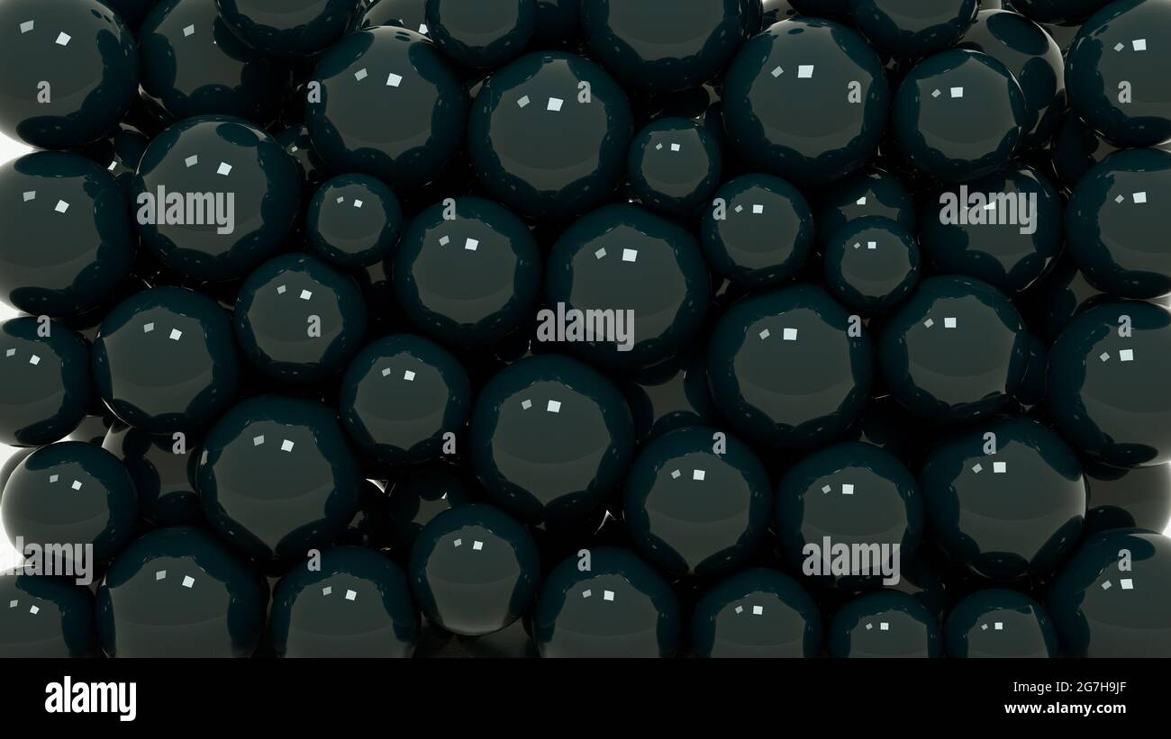 Black balls, dark bubbles, 3d drawing. 3d illustrations, objects for ...