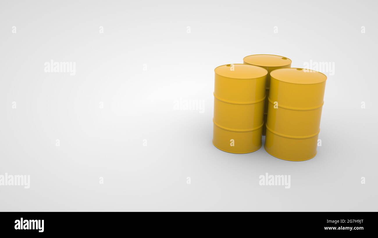 Industrial metal round barrels of yellow color, 3d illustration ...