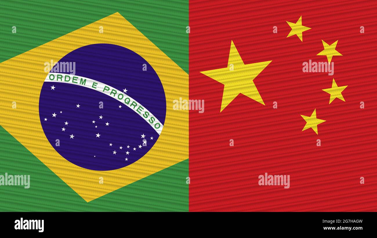 China and Brazil Two Half Flags Together Fabric Texture Illustration ...