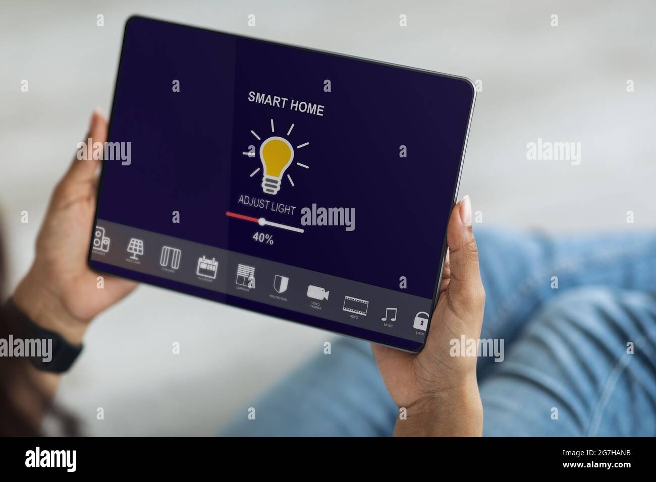 Smart home system app, interface device with icons, modern comfortable ...