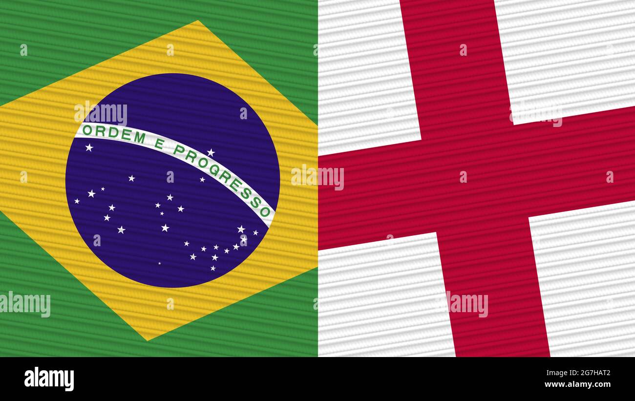 England and Brazil Two Half Flags Together Fabric Texture Illustration ...