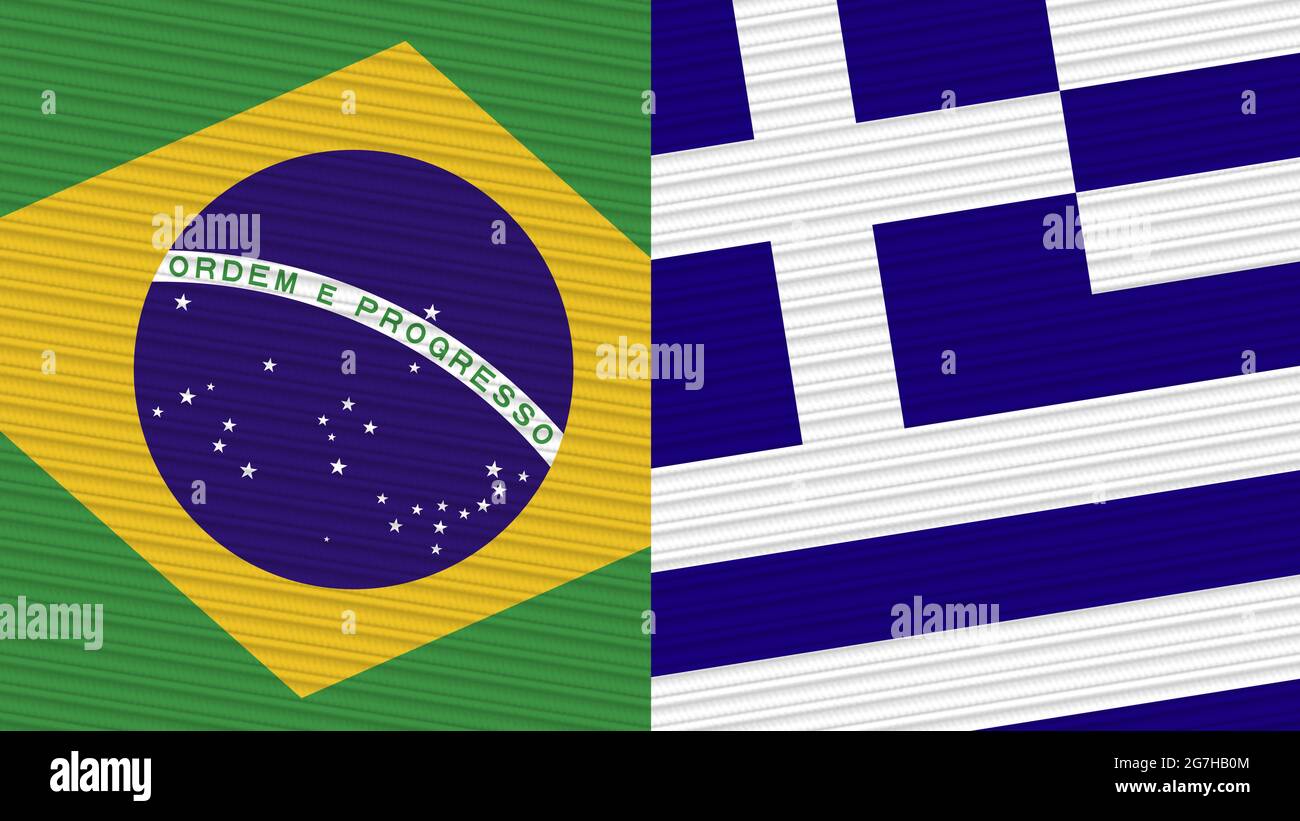 Greece and Brazil Two Half Flags Together Fabric Texture Illustration ...
