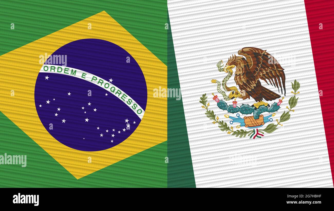 Mexico and Brazil Two Half Flags Together Fabric Texture Illustration ...