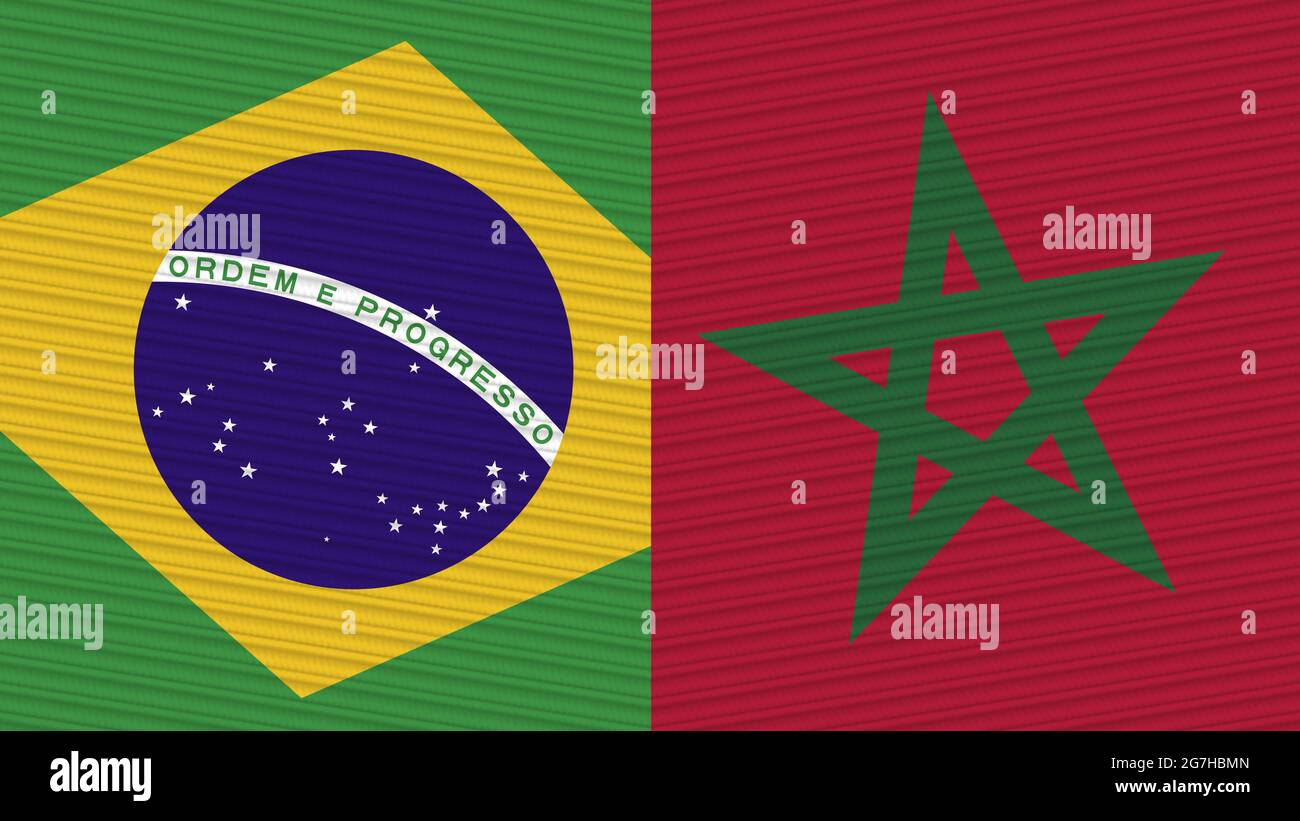 Morocco and Brazil Two Half Flags Together Fabric Texture Illustration ...