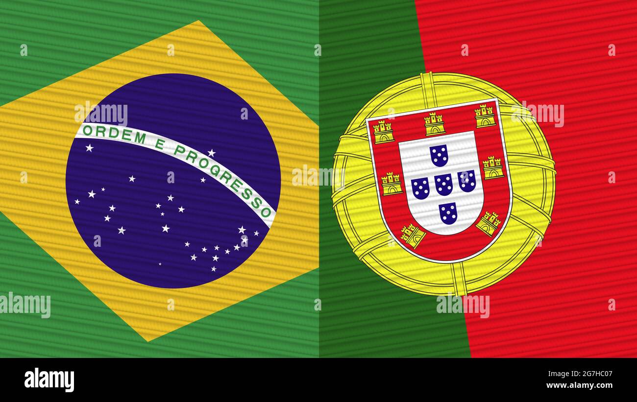 Portugal and Brazil Two Half Flags Together Fabric Texture Illustration ...