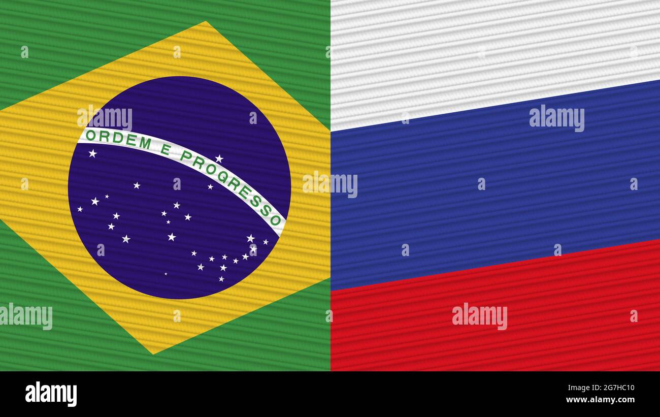Russia and Brazil Two Half Flags Together Fabric Texture Illustration ...