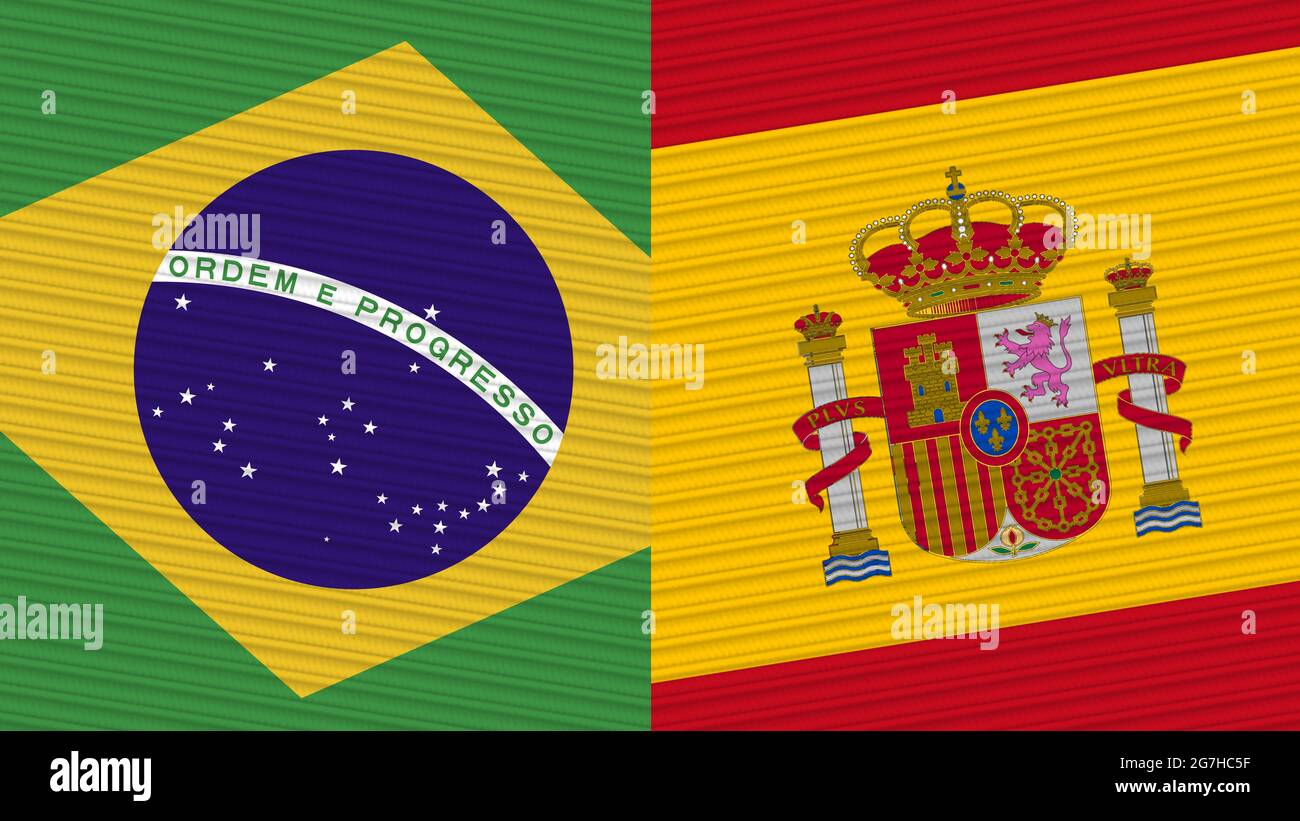 Spain and Brazil Two Half Flags Together Fabric Texture Illustration ...
