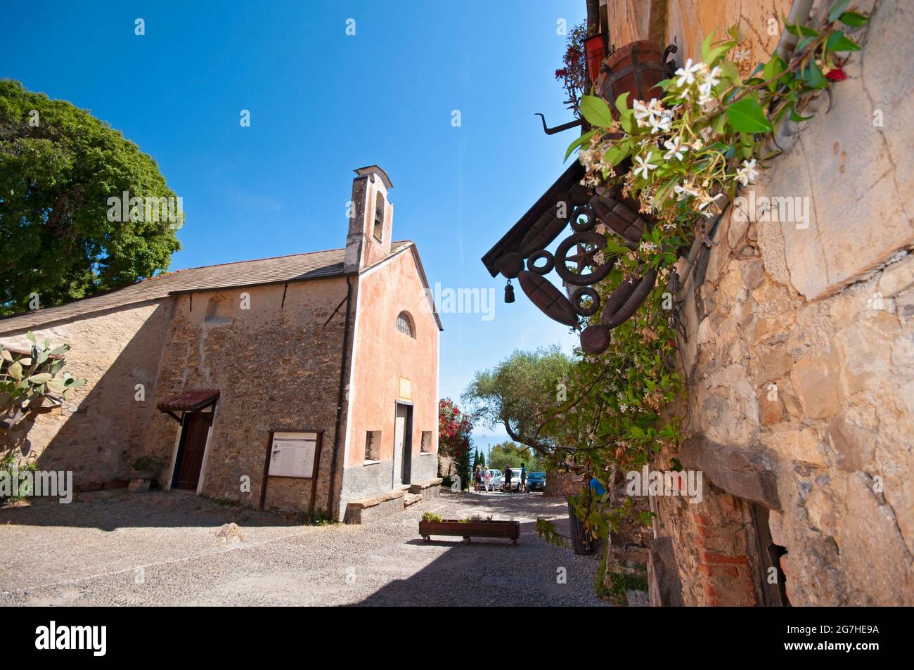 Italy, Liguria, Colla Micheri, Old Village, San Sebastiano Church Stock ...