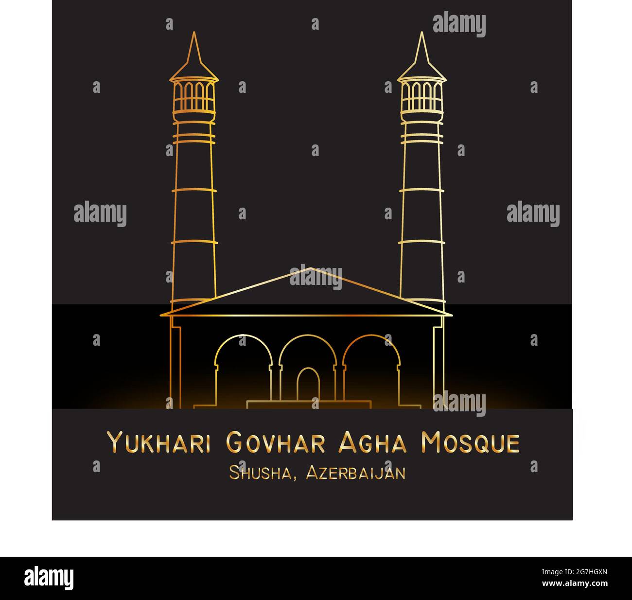 Holy Mosque in Azerbaijan Shusha cultural town Landmark icon in gold ...
