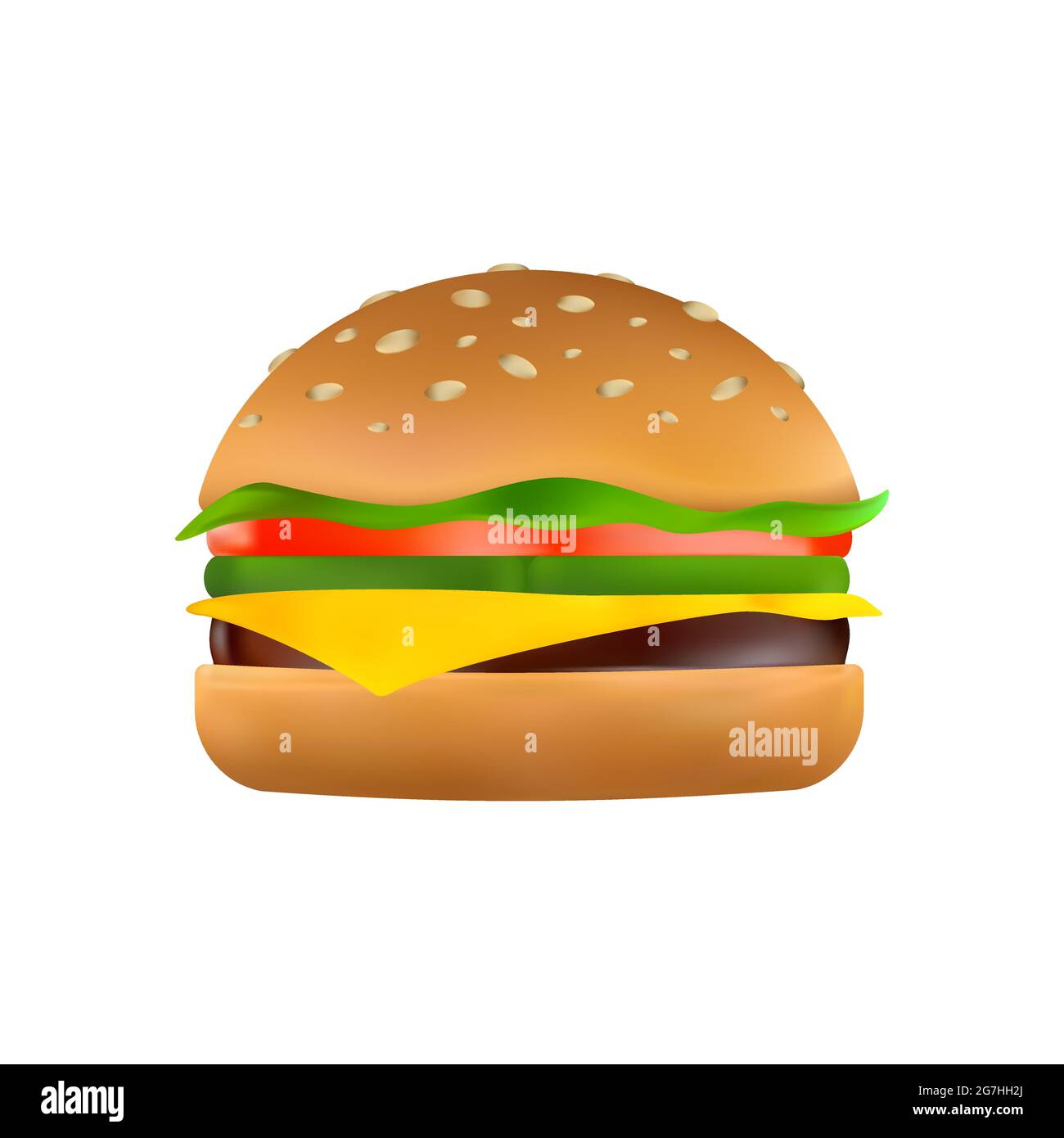 Cheeseburger with a slice of cheese, pickles, tomato, beef patty ...