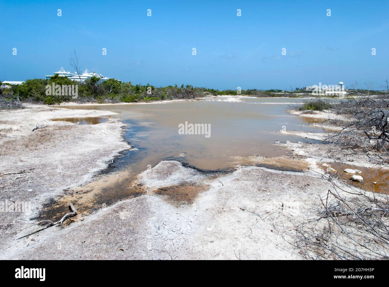 The dry landscape and brown color lagoon on a hot Summer day on Grand ...