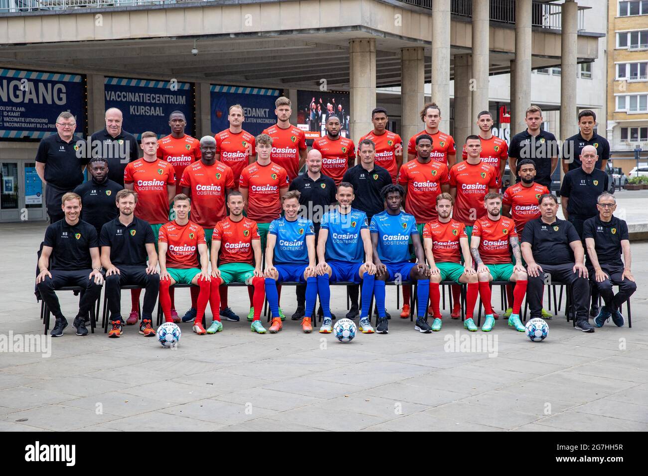 up L-R, Oostende's Luc Benthein, Oostende's Johan Hoste, Oostende's ...