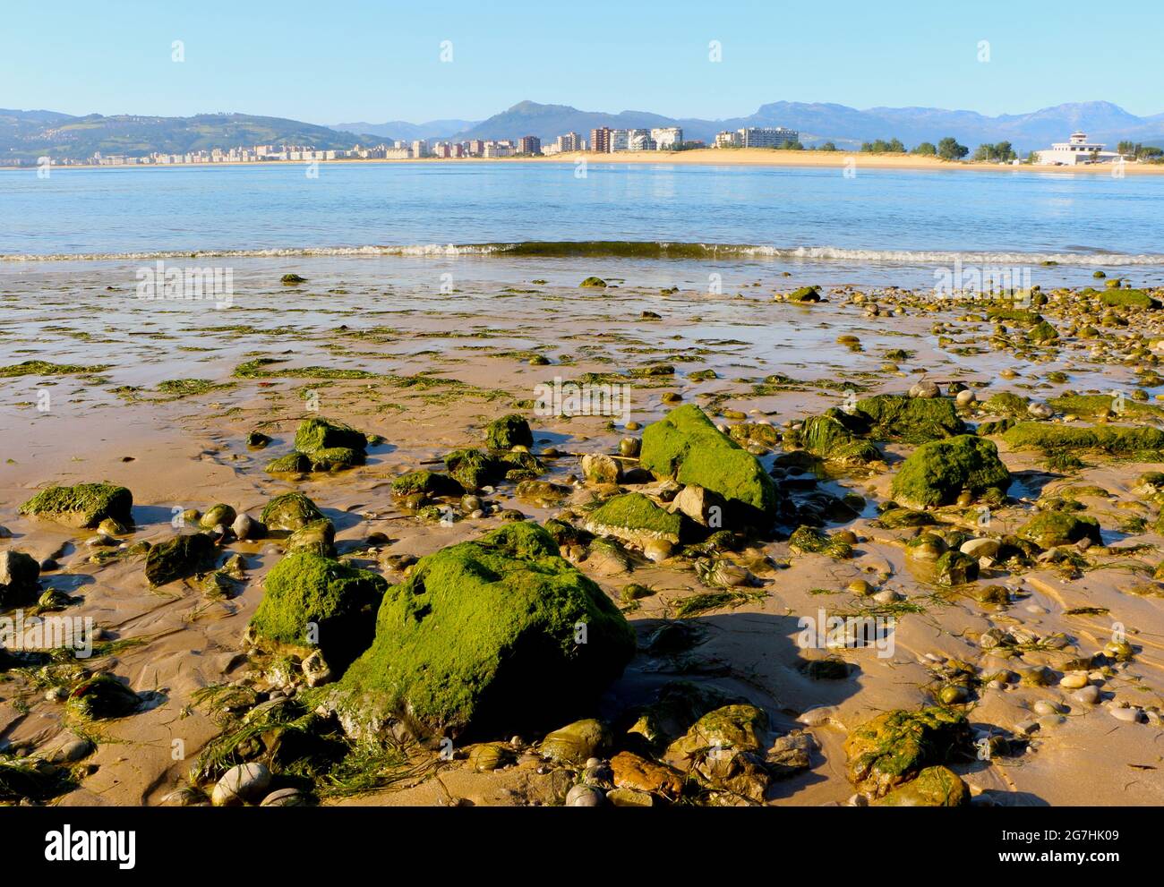 Landscape view from Santona towards Laredo Cantabria Spain with green ...