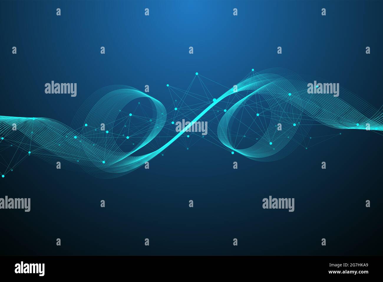 Abstract background with a colored dynamic waves, line and particles ...