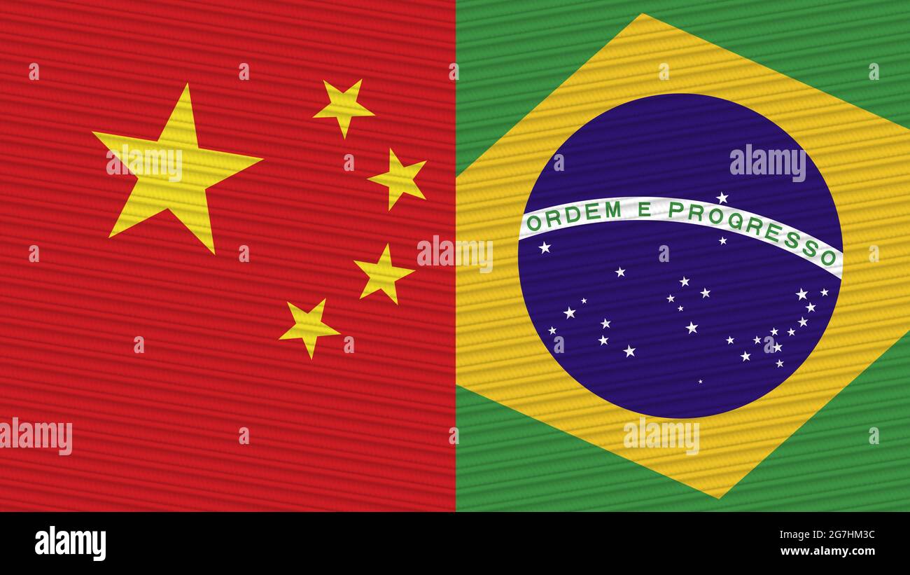 Brazil and China Two Half Flags Together Fabric Texture Illustration ...