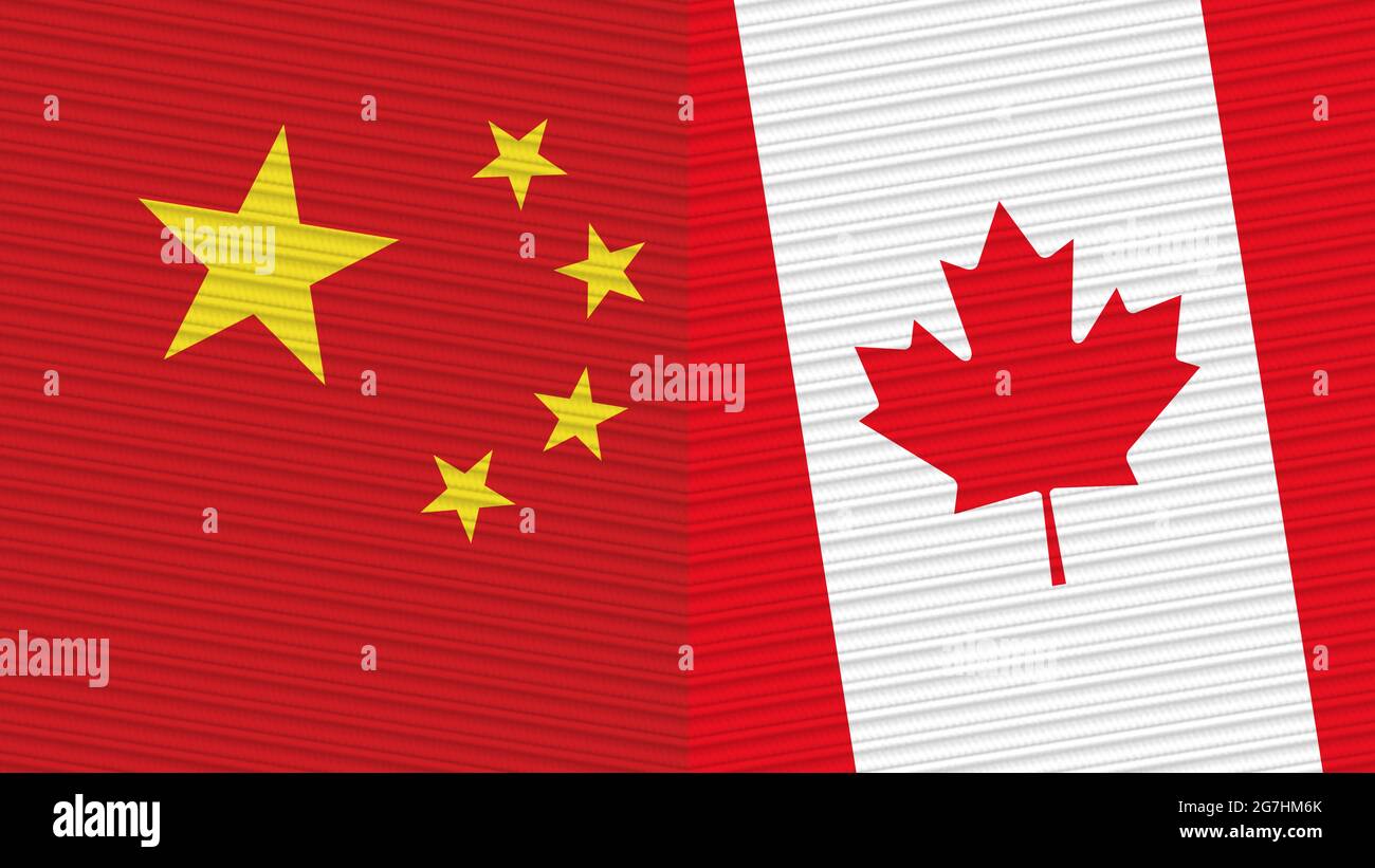 Canada and China Two Half Flags Together Fabric Texture Illustration ...