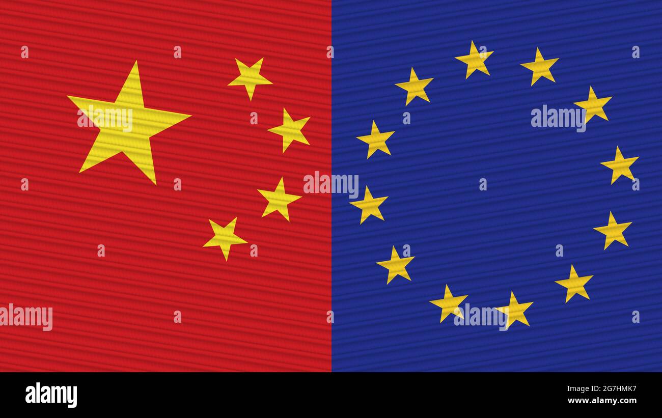 European Union and China Two Half Flags Together Fabric Texture ...
