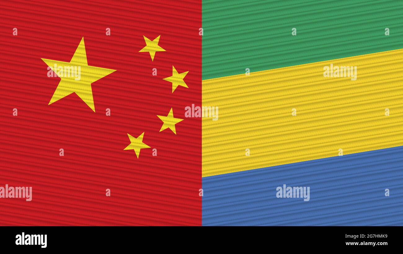 Gabon and China Two Half Flags Together Fabric Texture Illustration ...