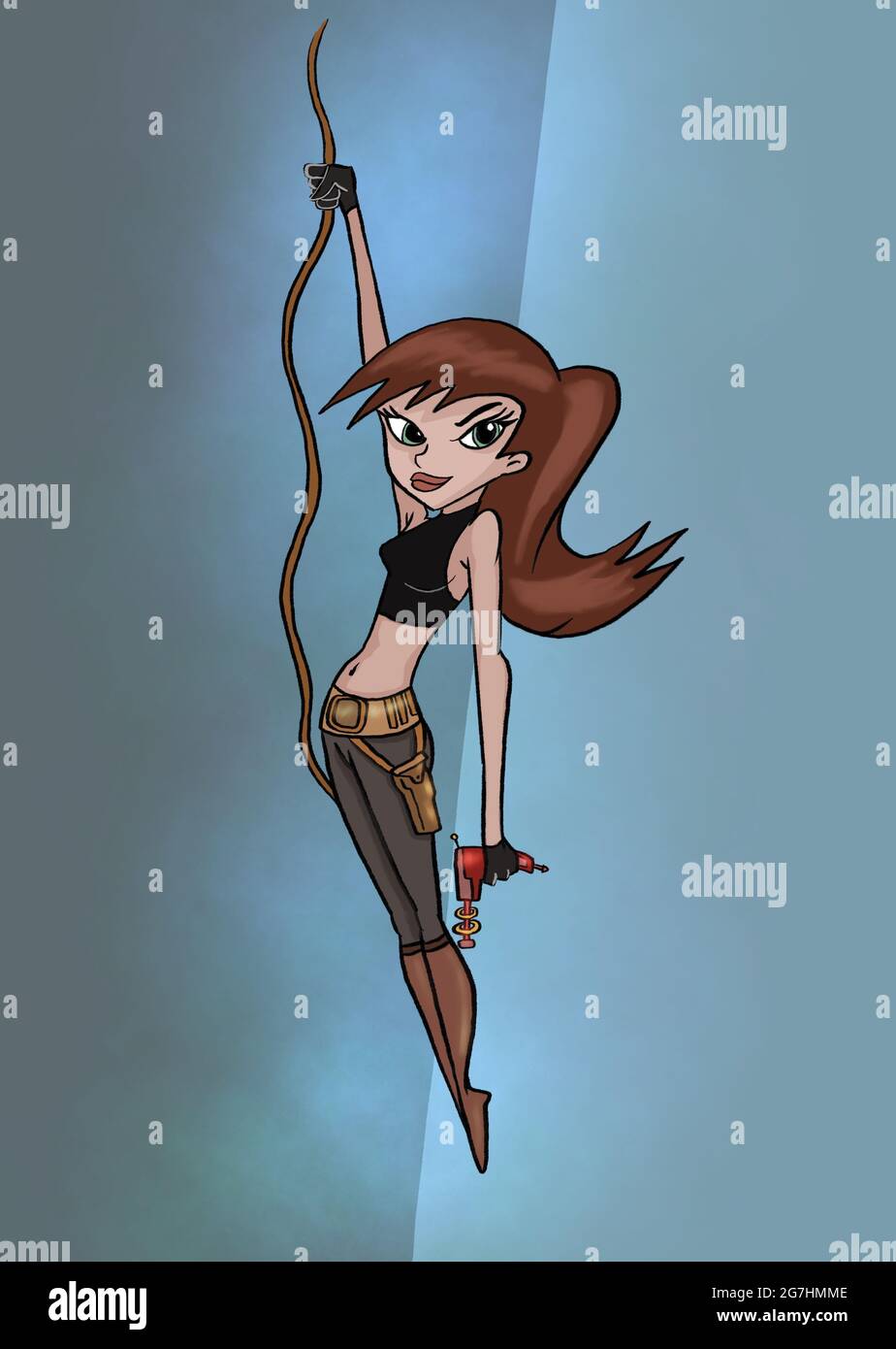 fantasy or science fiction action heroine cartoon style illustration ...