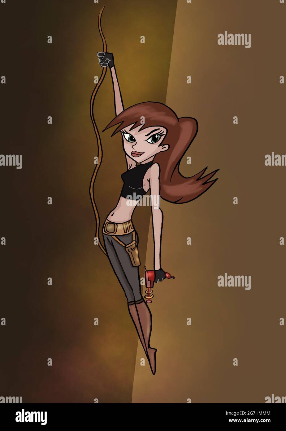 fantasy or science fiction action heroine cartoon style illustration ...