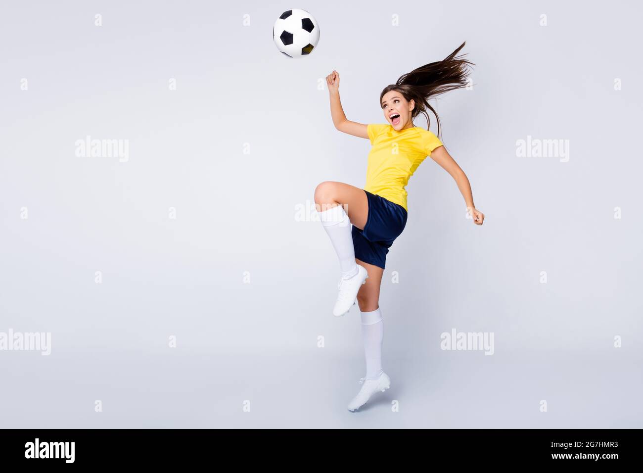 Yeah i catch Full size photo positive excited shocked girl soccer ...