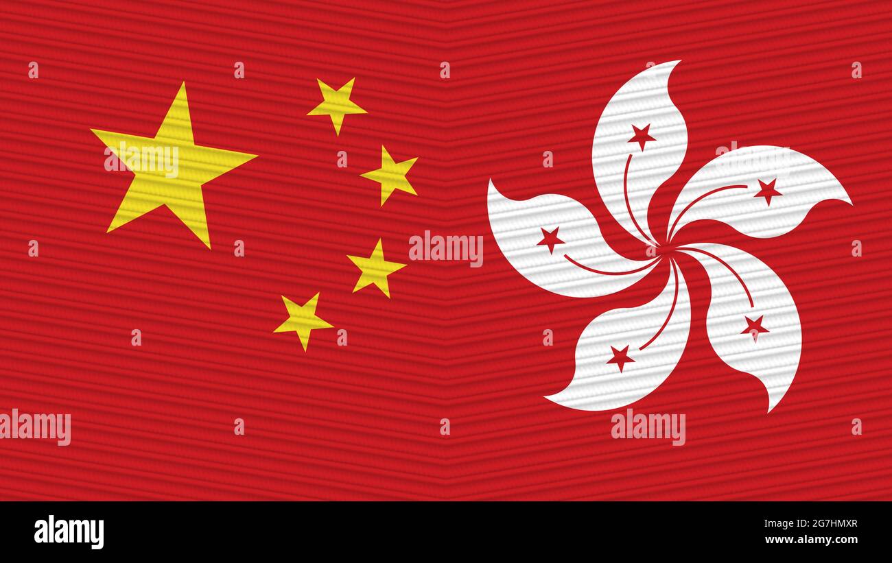 Hong Kong and China Two Half Flags Together Fabric Texture Illustration ...