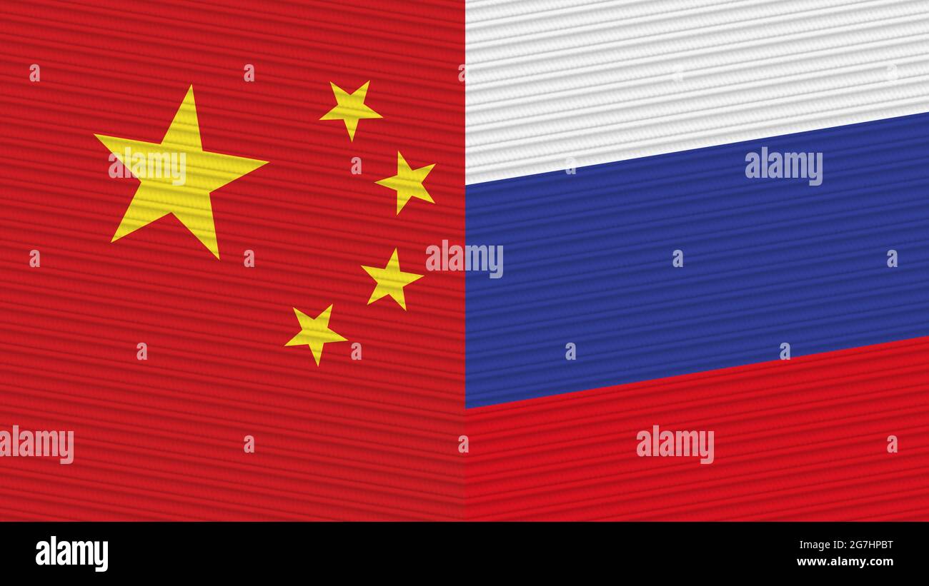 Russia and China Two Half Flags Together Fabric Texture Illustration ...