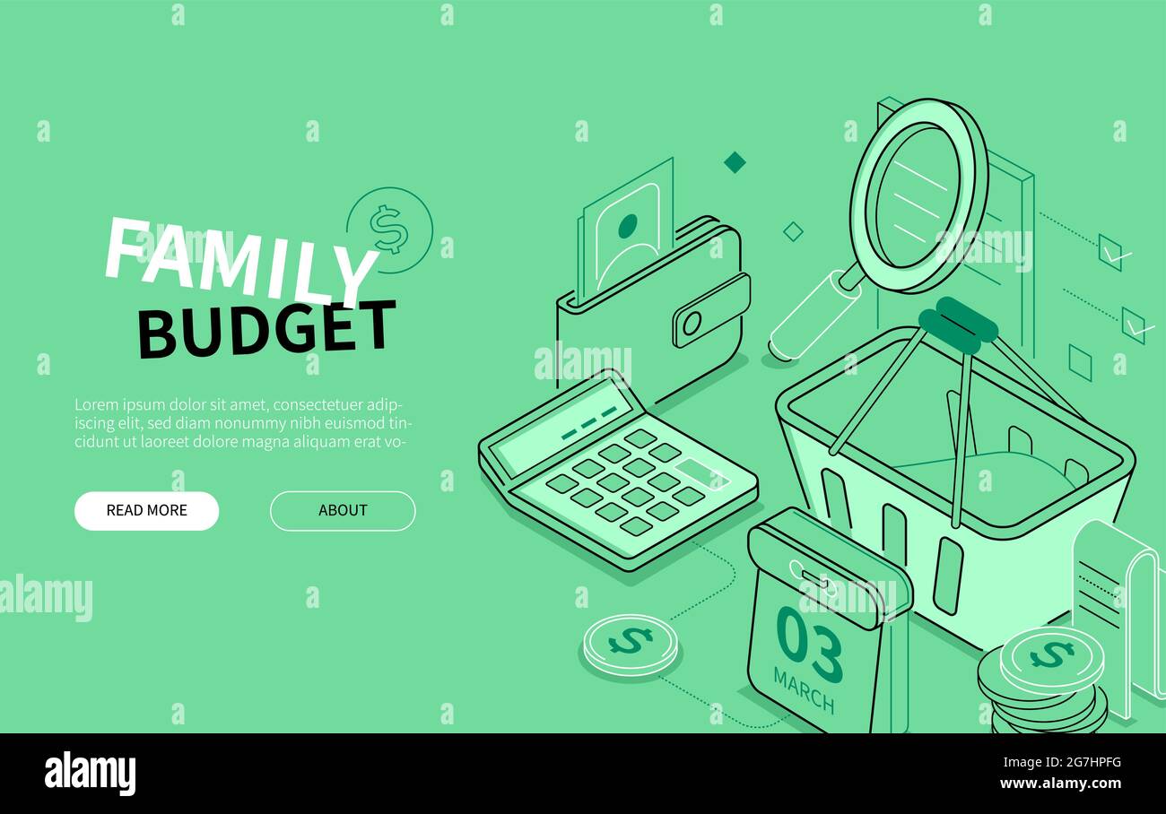 Family budget - line design style isometric banner. Smart spending and ...