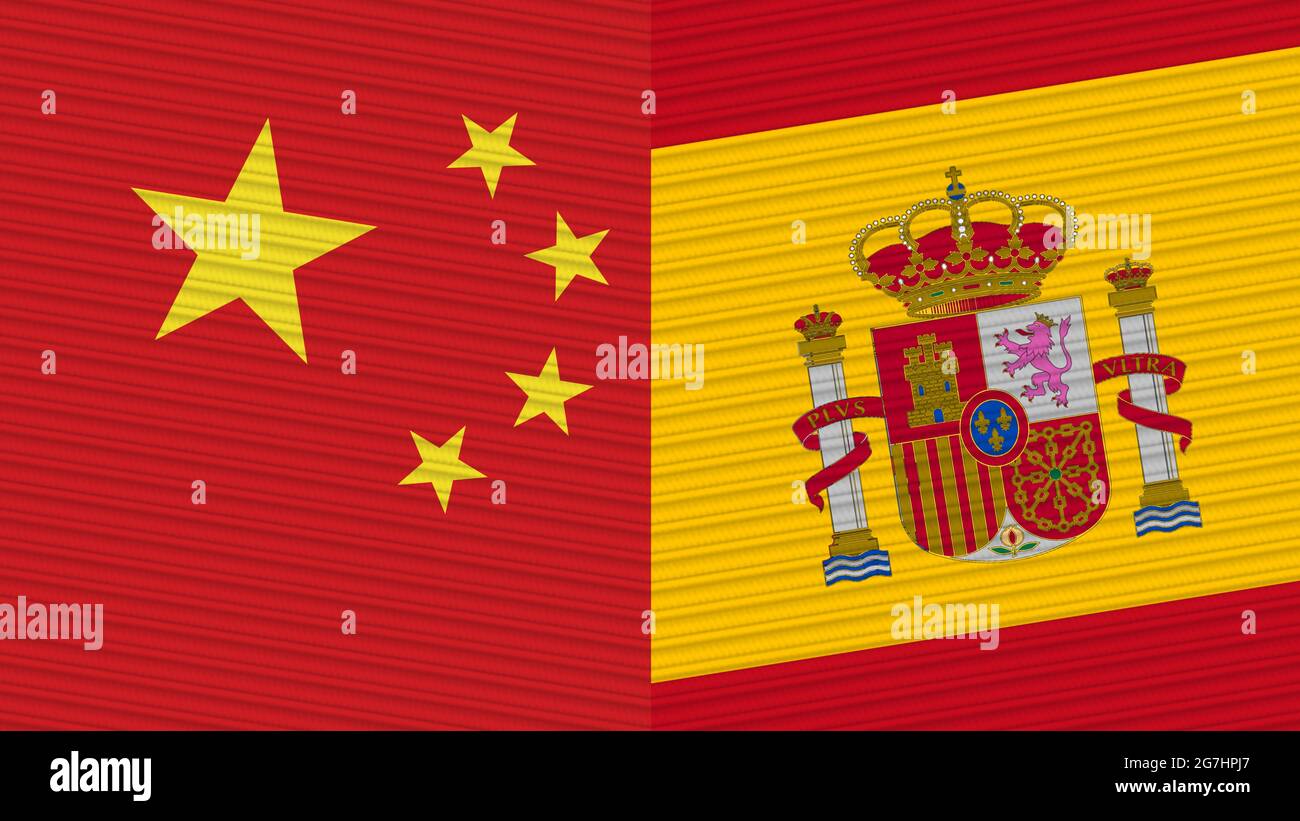 Spain and China Two Half Flags Together Fabric Texture Illustration ...