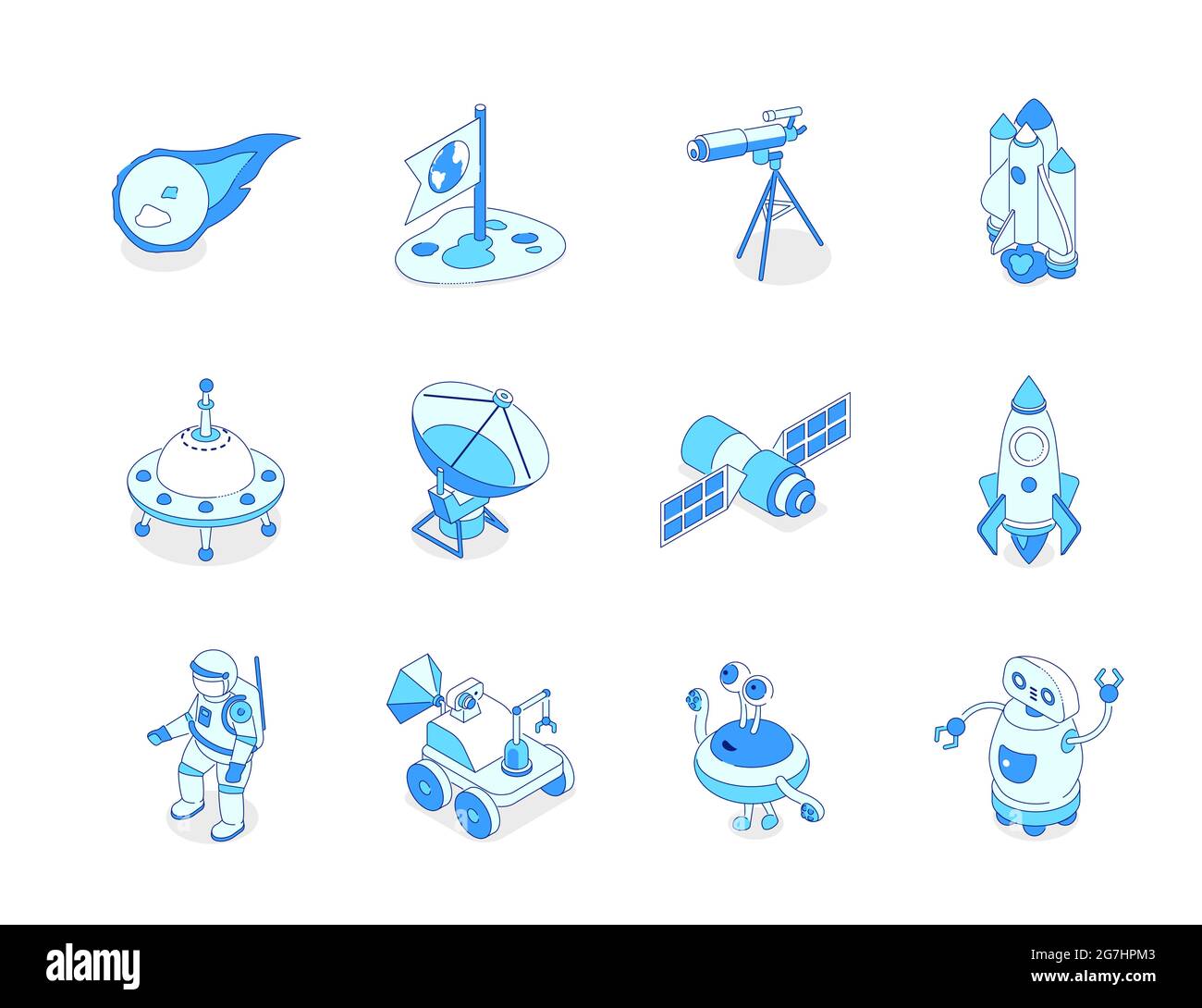 Space exploration - modern line isometric icons set on white background ...