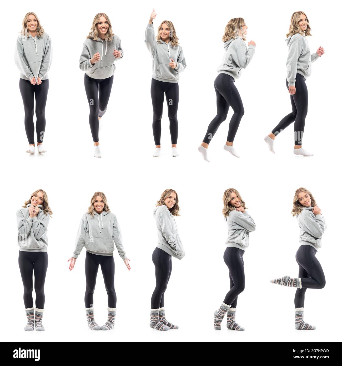 Set of happy young women in cozy home clothes celebrating success and ...