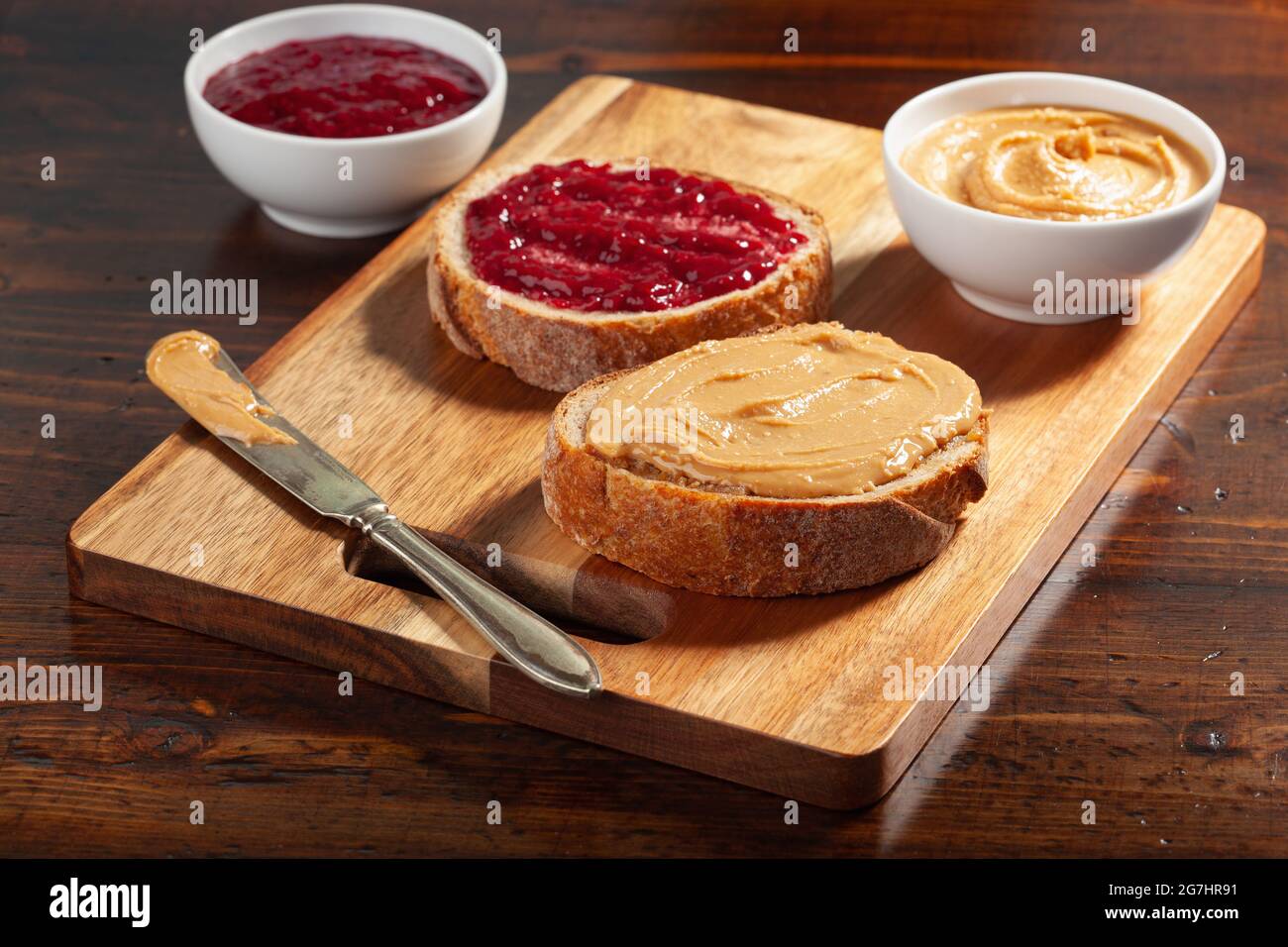 smooth peanut butter and jam bread toast, american traditional sandwich ...