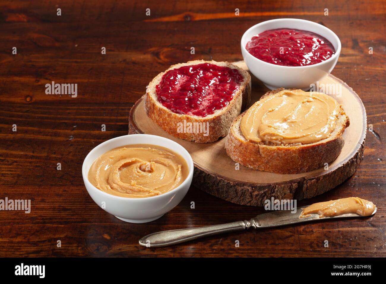 smooth peanut butter and jam bread toast, american traditional sandwich ...