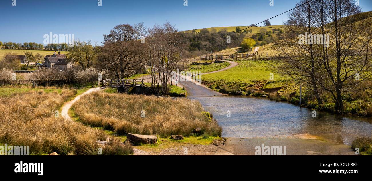 UK, England, Derbyshire, Tissington, ford crossing stream at Bradbourne ...
