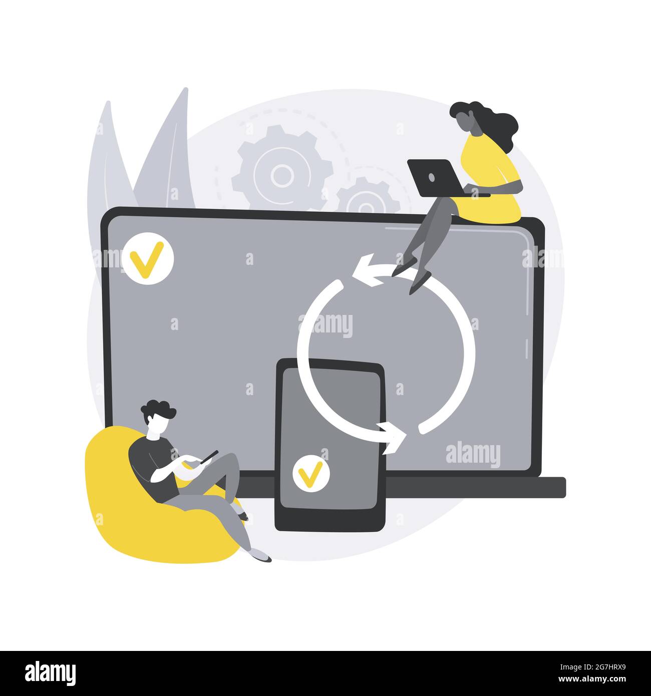 Cross Device Syncing Abstract Concept Vector Illustration Stock Vector