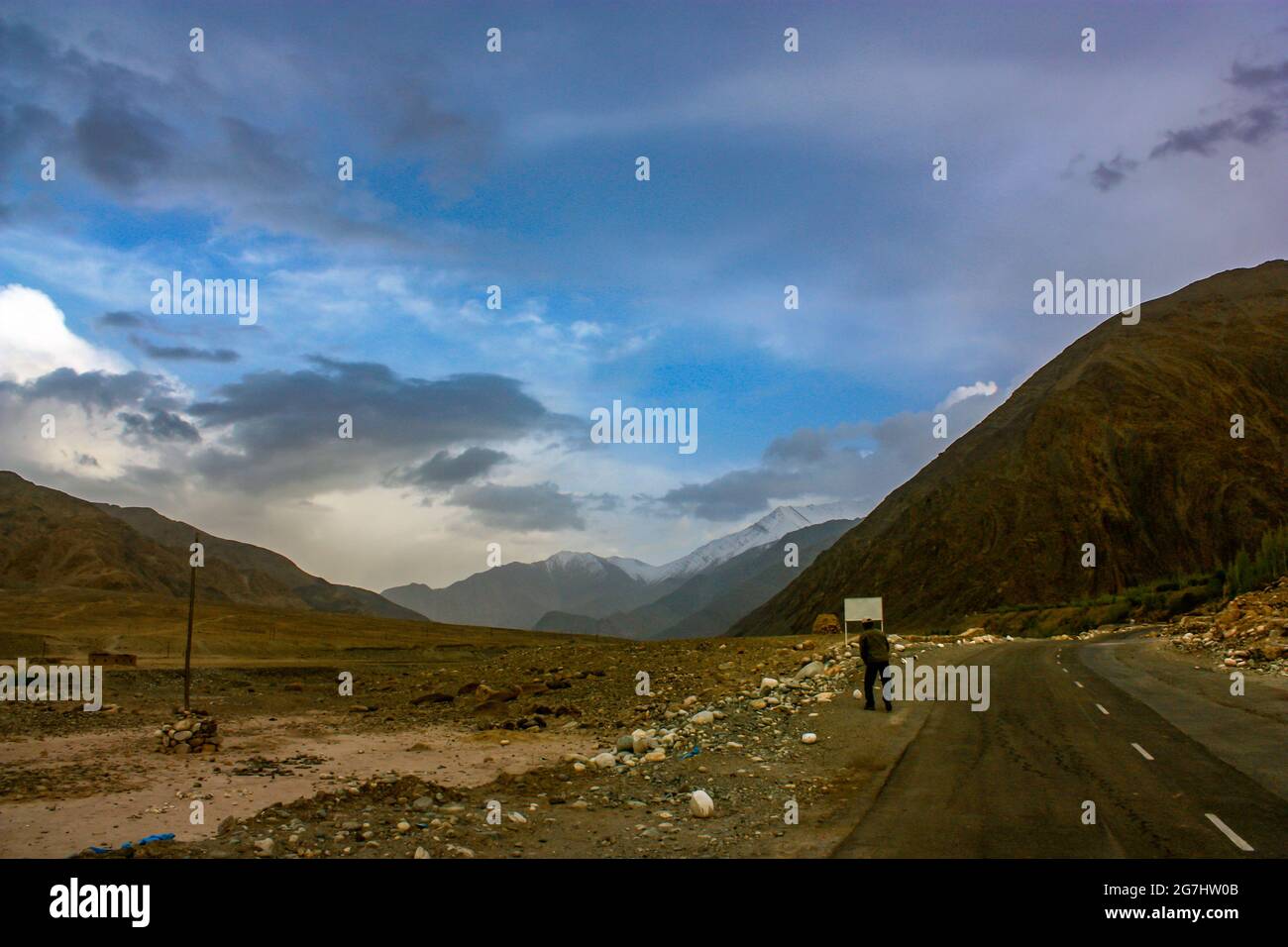 Road in the Ladakh mountain range in India under the beautiful sky ...