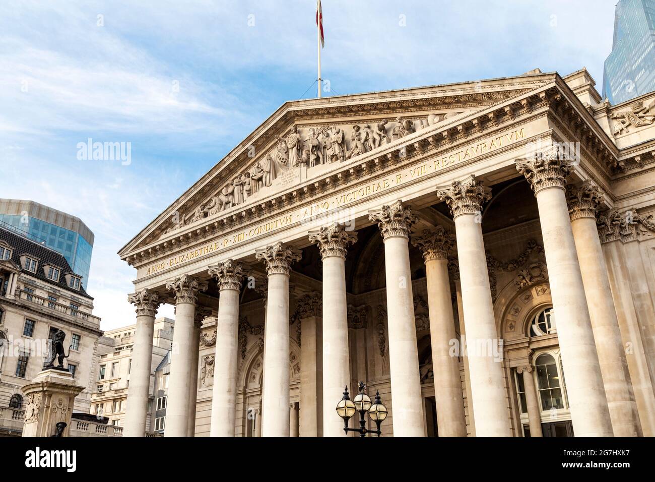 Exterior of the Royal Exchange building in Bank, former centre of ...