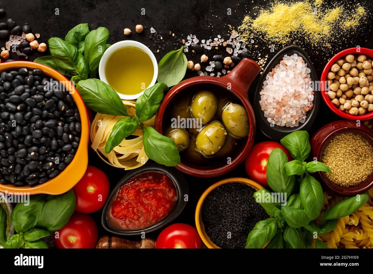 Food background Food Concept with Various Tasty Fresh Ingredients for ...